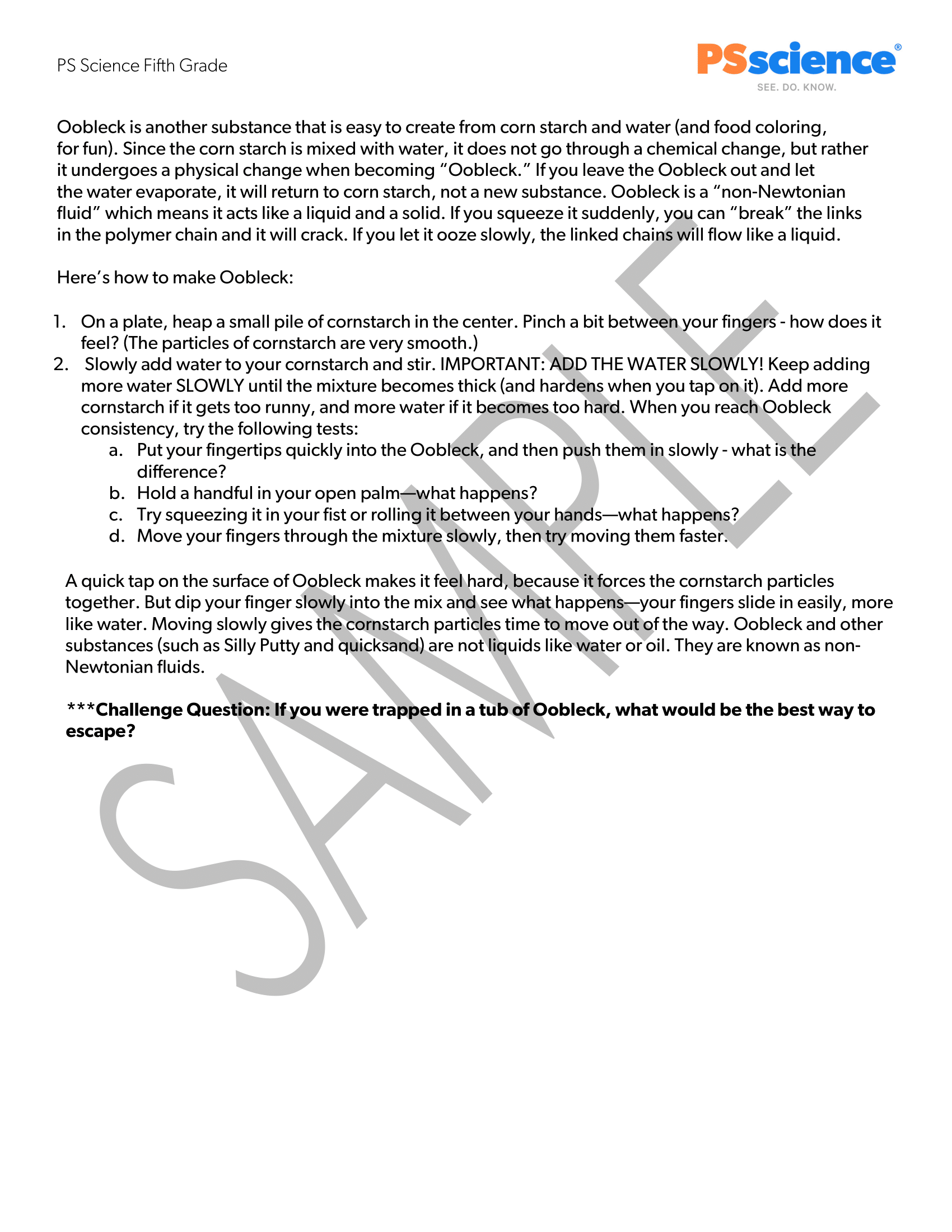 PS Science | Fifth Grade Sample Lesson