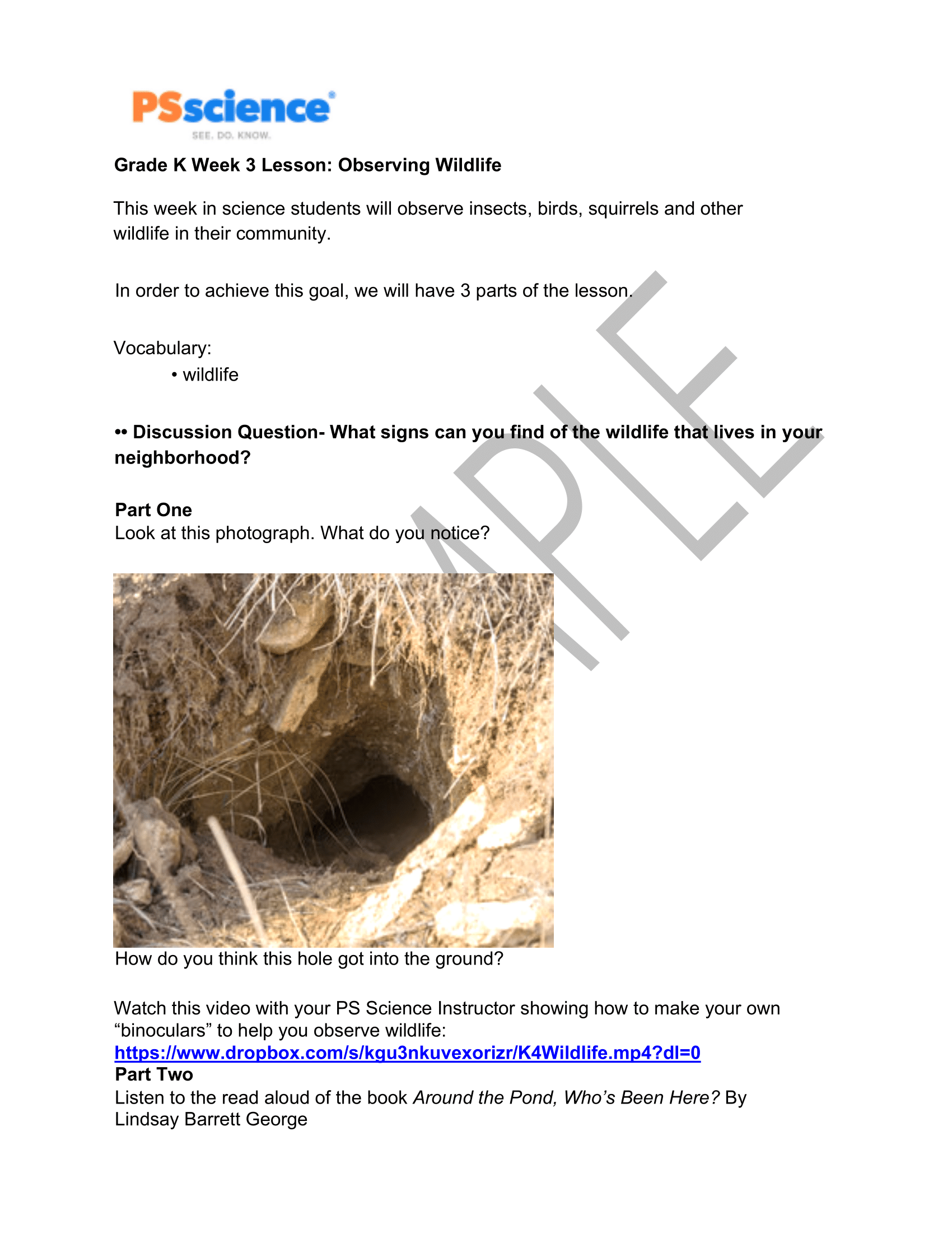 PS Science | Kindergarten sample lesson